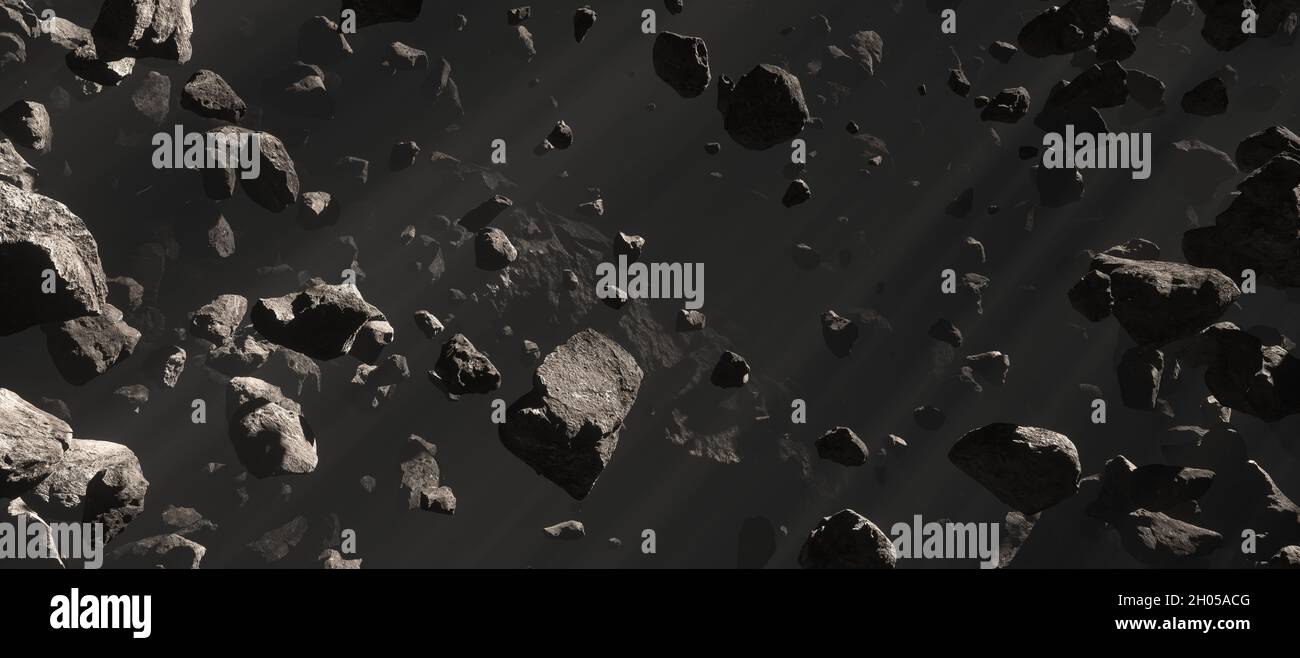 Asteroid Field in front of dwarf planet Panoramic Deep Space Stock ...