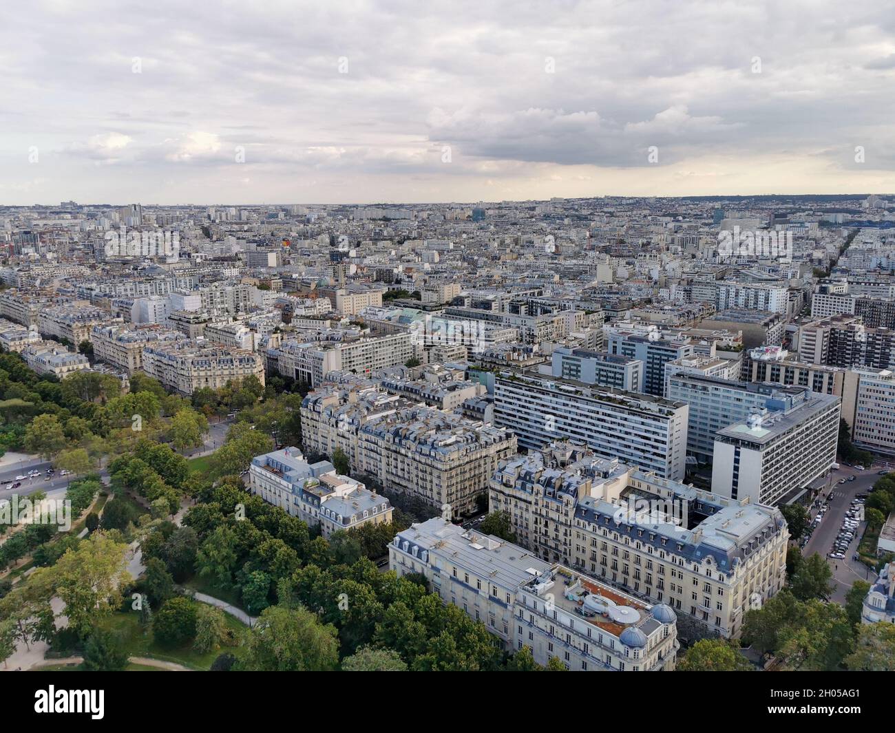 Aerial city landscape of Paris, lots of roofs characteristic roofs and ...