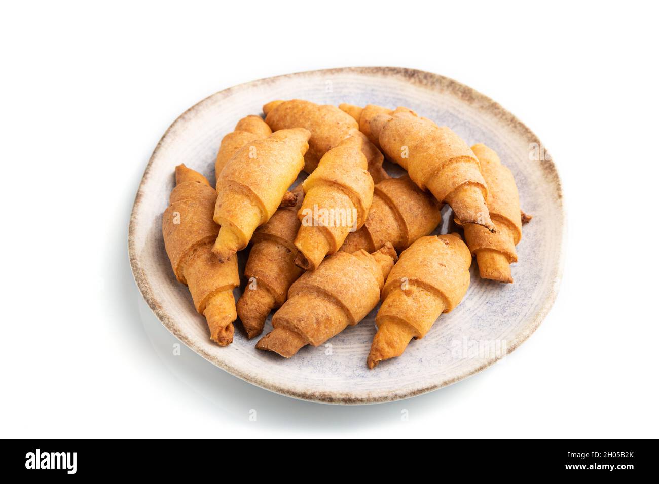 Homemade bagel roll isolated on white background. side view, close up ...