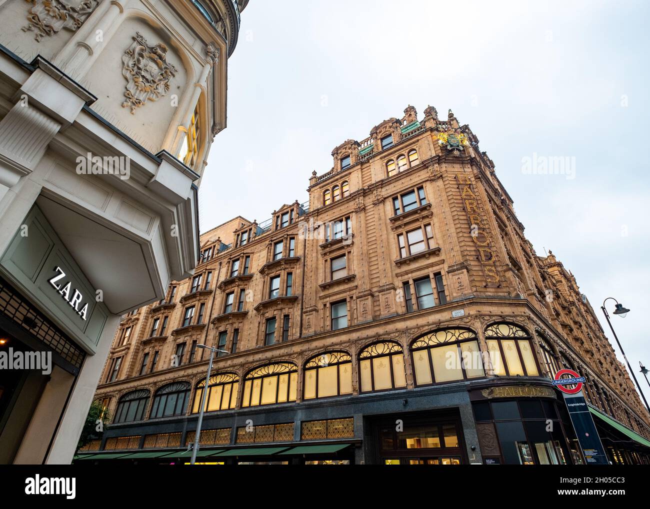 London- October 2021: Harrods department store in Knightsbridge, London ...