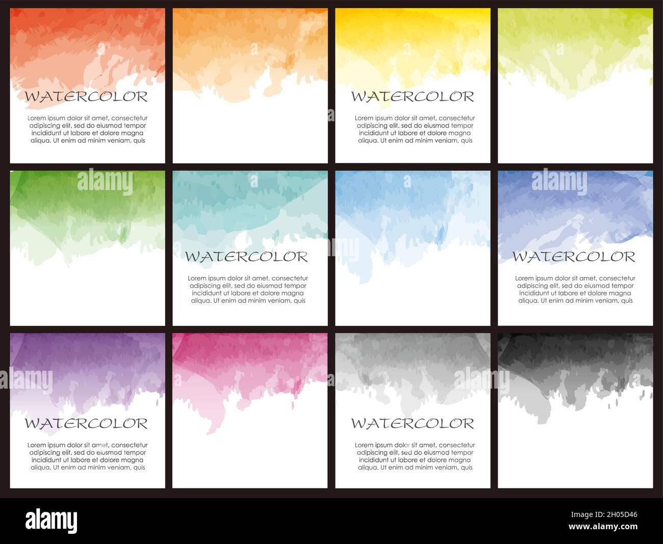 Set Of Square Card Templates With Text Space And Watercolor Paintings ...