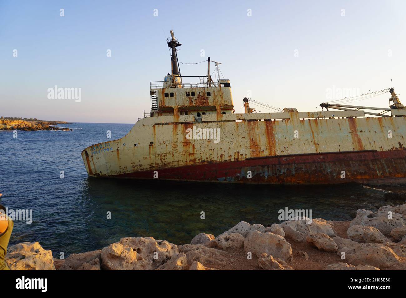 Edro III Shipwreck surrounded by the sea in Peyia, Cyprus Stock Photo ...