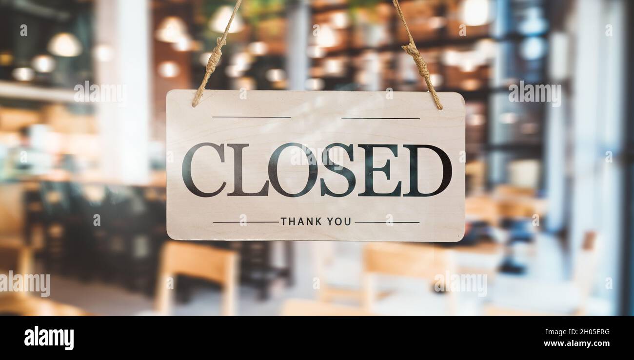 Sign closed in front of the cafe and restaurant doors, new ban on ...