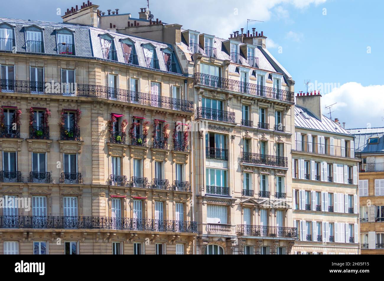 Typical architectural features of parisian buildings. Stone repetitive ...