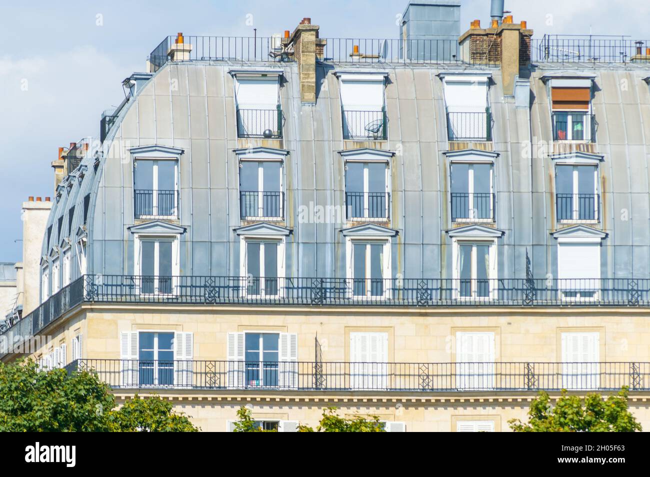 Typical architecture of Paris in France. The building roofs are curved ...