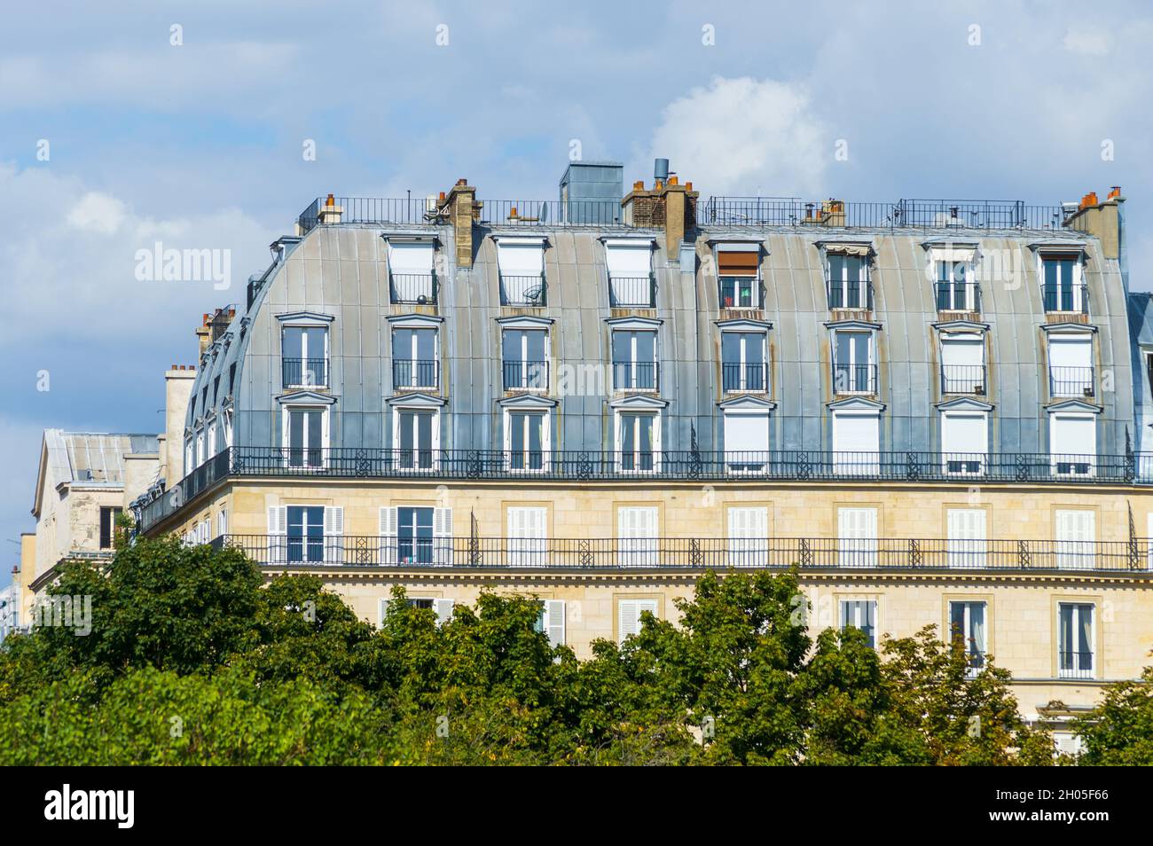 Typical architecture of Paris in France. The building roofs are curved ...