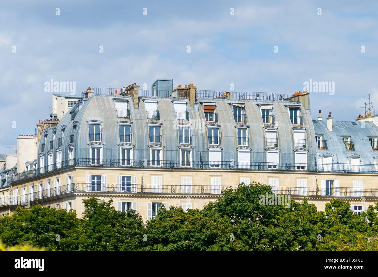 Typical architecture of Paris in France. The building roofs are curved ...