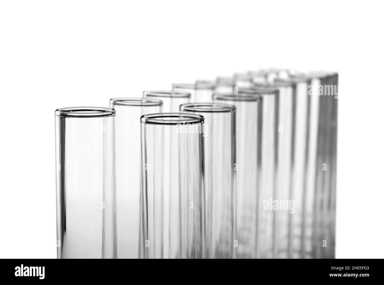 Empty test tubes on white background. Laboratory analysis equipment ...