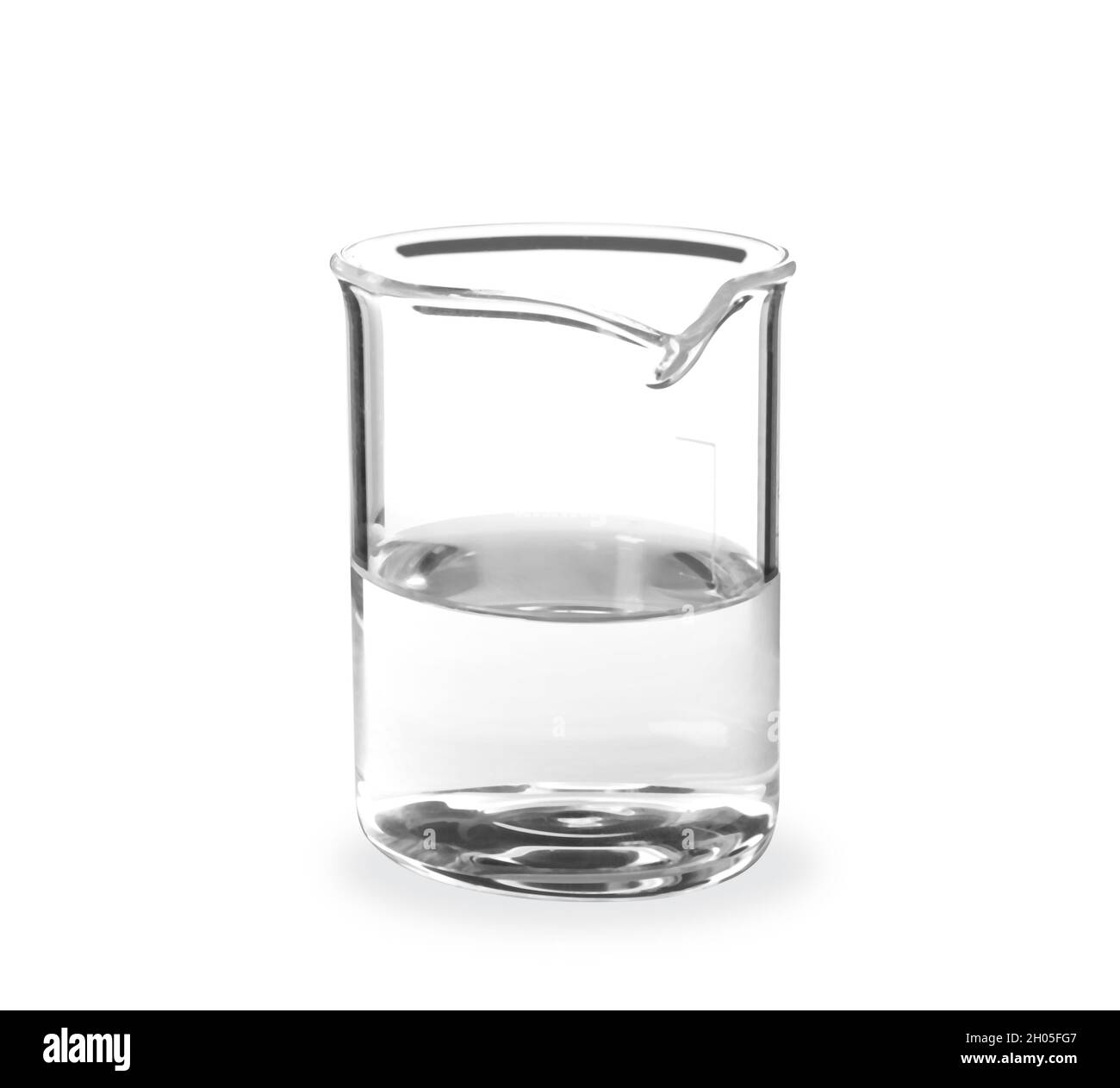 Beaker with liquid on white background. Laboratory analysis equipment ...