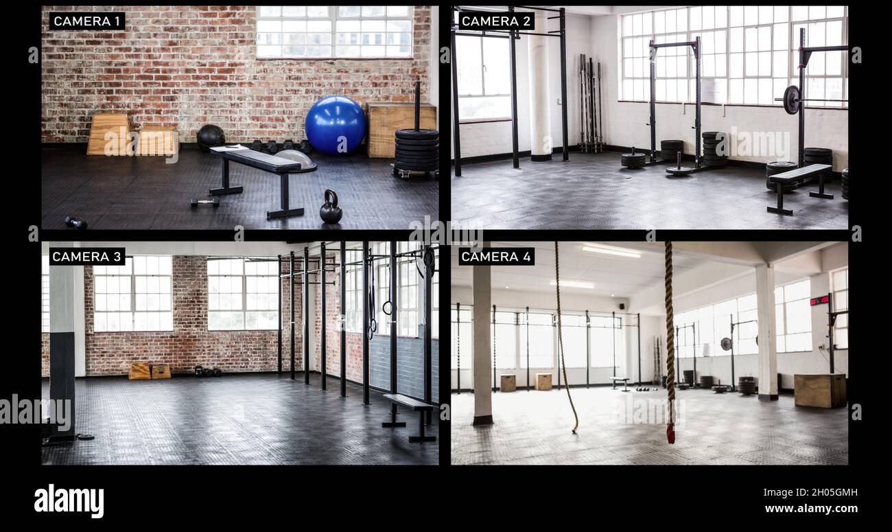 Composite of views from four security cameras in different areas at a ...