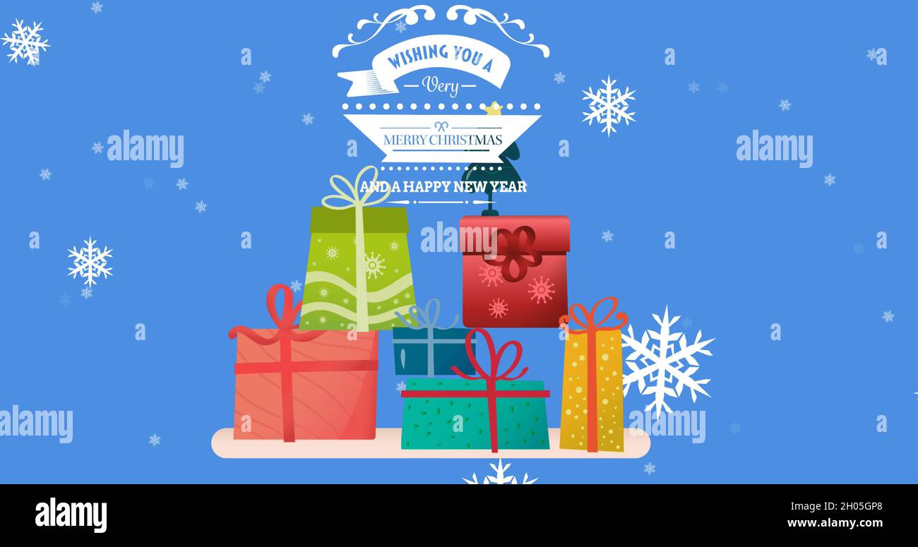 Image of merry christmas text over presents icons Stock Photo - Alamy