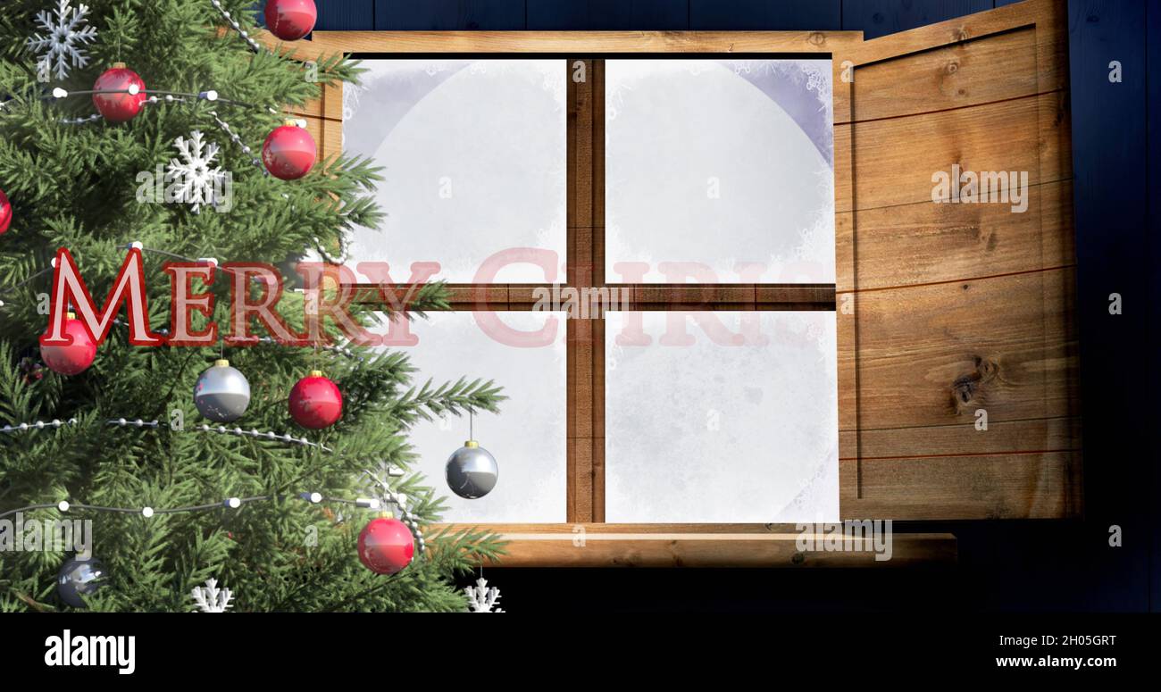 Image of merry christmas text over santa in sleigh Stock Photo - Alamy