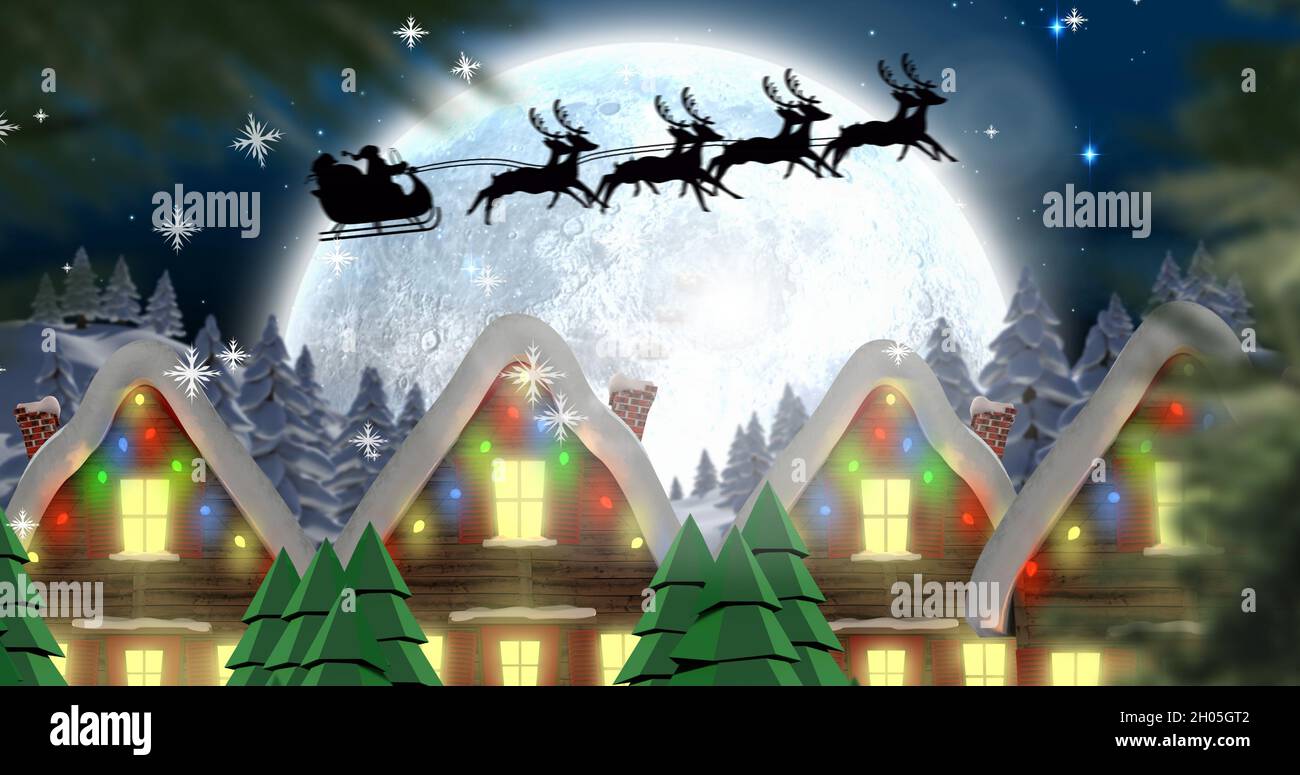Image of christmas winter scenery with santa in sleigh Stock Photo - Alamy