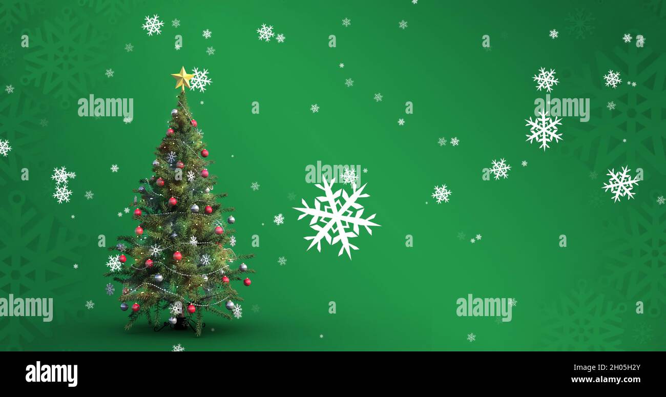 Merry christmas falling snowflakes tree hi-res stock photography and ...