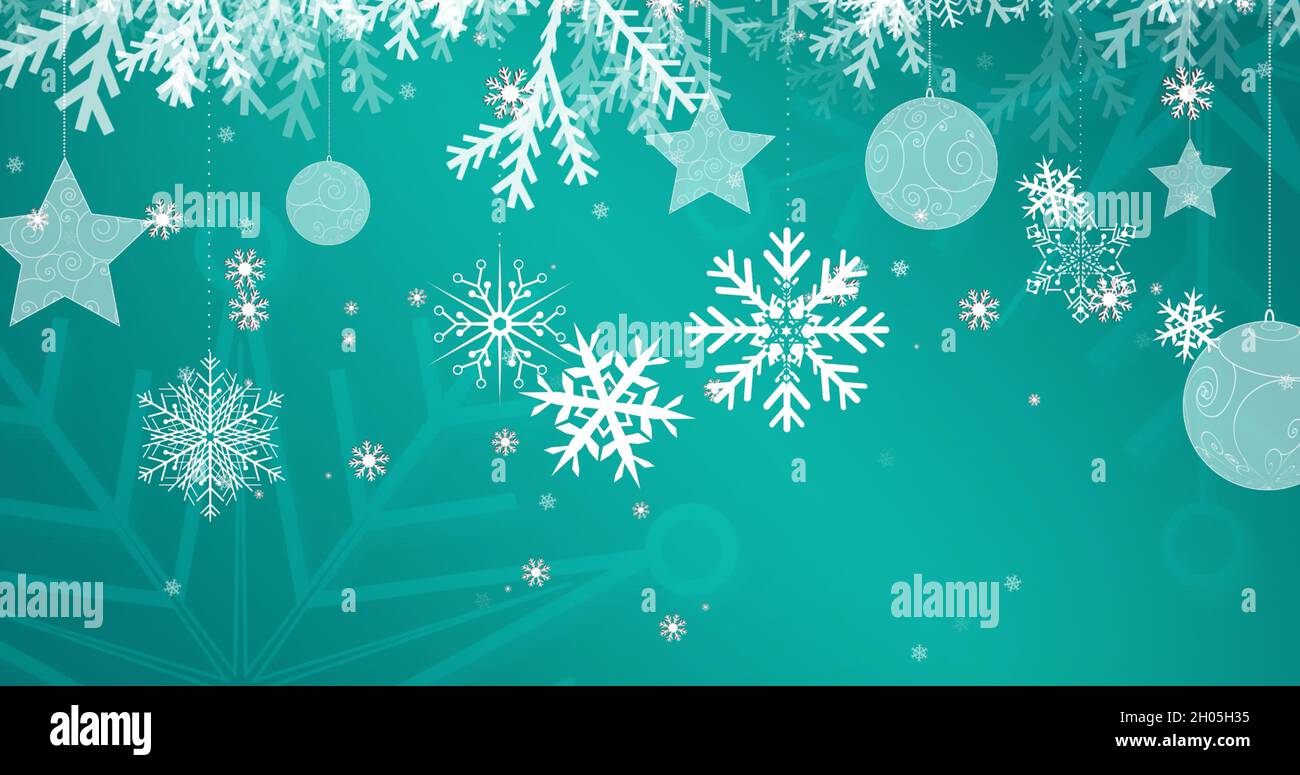 Image of falling snowflakes on blue background Stock Photo - Alamy