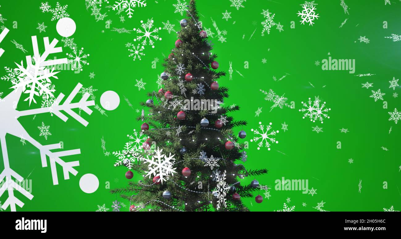 Merry christmas falling snowflakes tree hi-res stock photography and ...