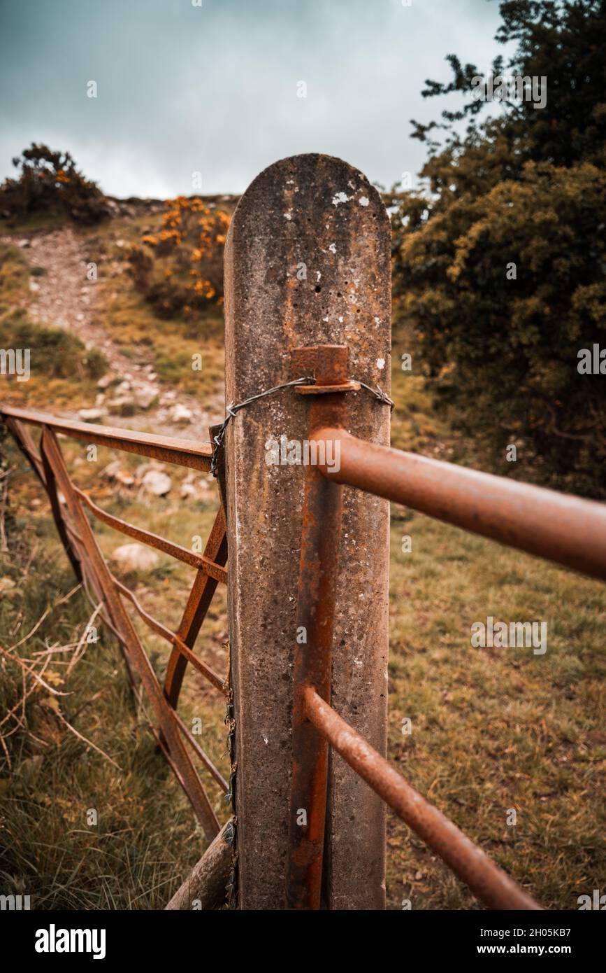 Old and rusty metal fence of a farm in Irela Stock Photo - Alamy