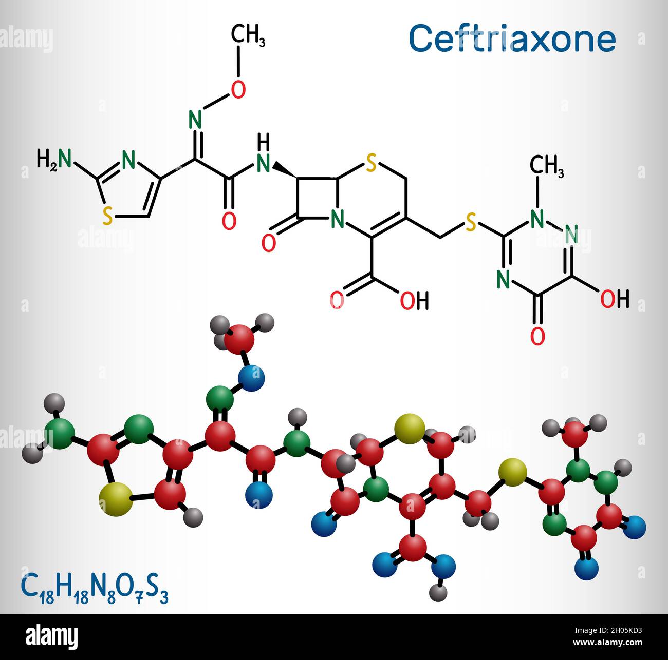 Ceftriaxone molecule. It is broad-spectrum third-generation ...
