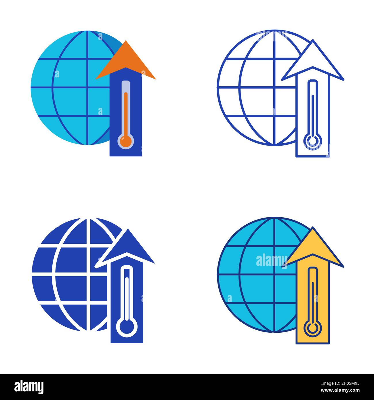 Global warming icon set in flat and line style. Temperature rise on ...
