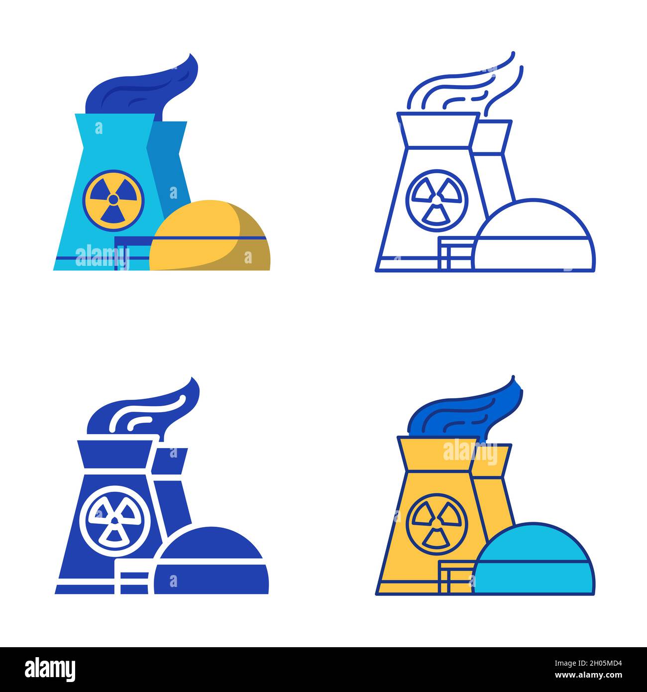 Nuclear power plant icon set in flat and line style. Energy station symbol. Vector illustration ...