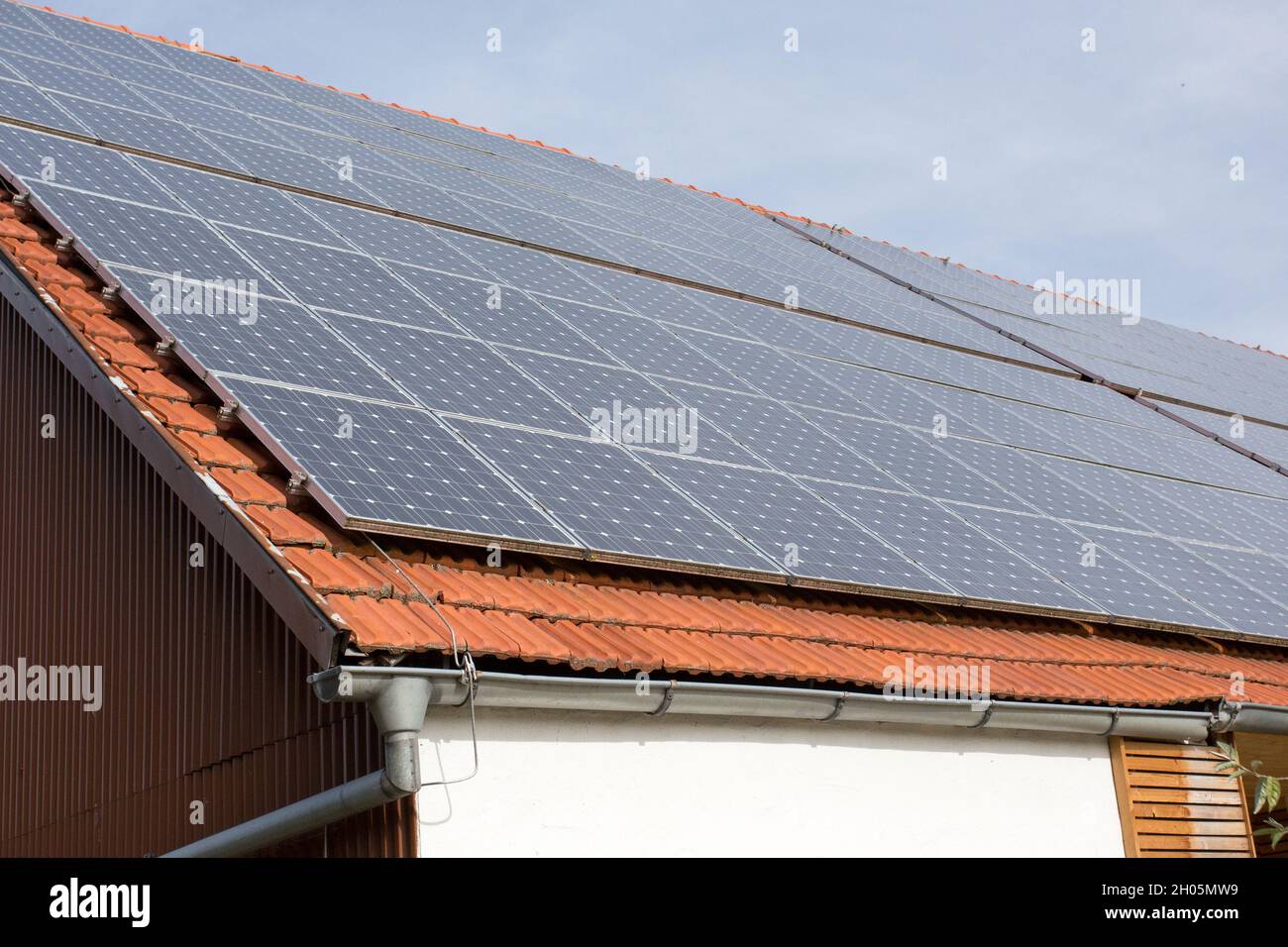 Photovoltaic solar panels installed on south oriented roof slope Stock ...
