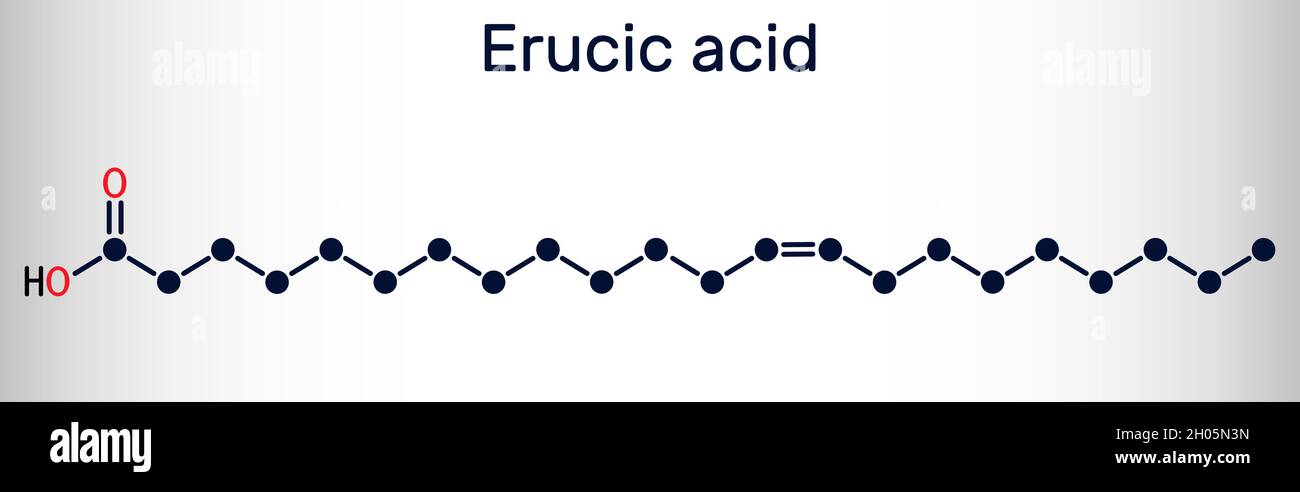 Erucic acid, docosenoic acid molecule. It is carboxylic ...