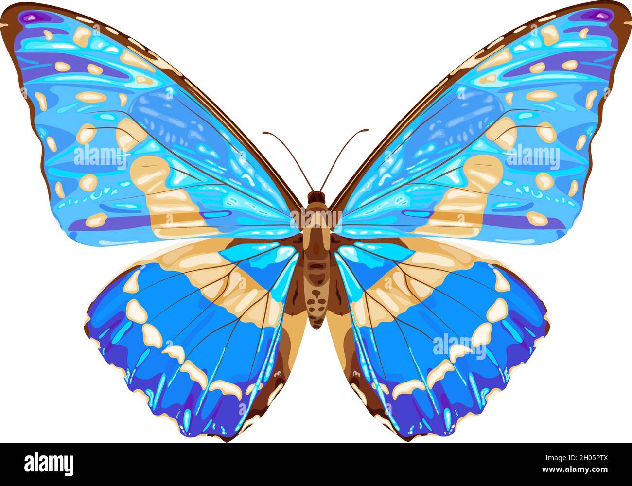 Blue butterfly. Tropical insect. Neon colors. Stock vector illustration ...