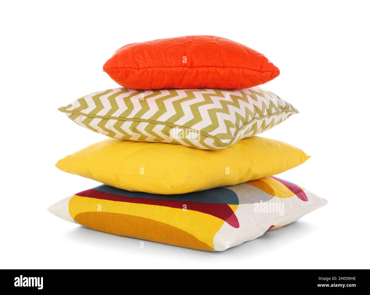 Stack of different colorful pillows on white background Stock Photo - Alamy