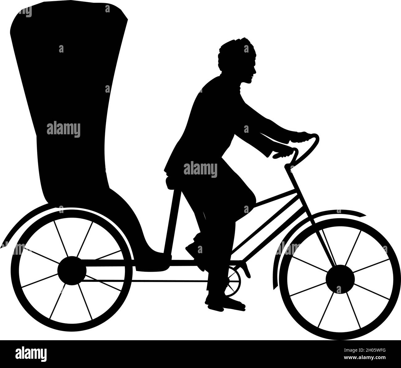 Silhouette velotaxi. Cycle rickshaw. Traditional public transportation ...