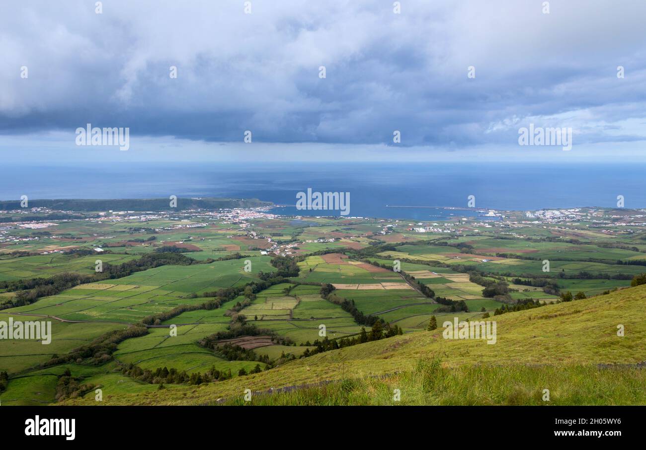 Top view of farm fields in the Terceira island in Azores, Portugal ...