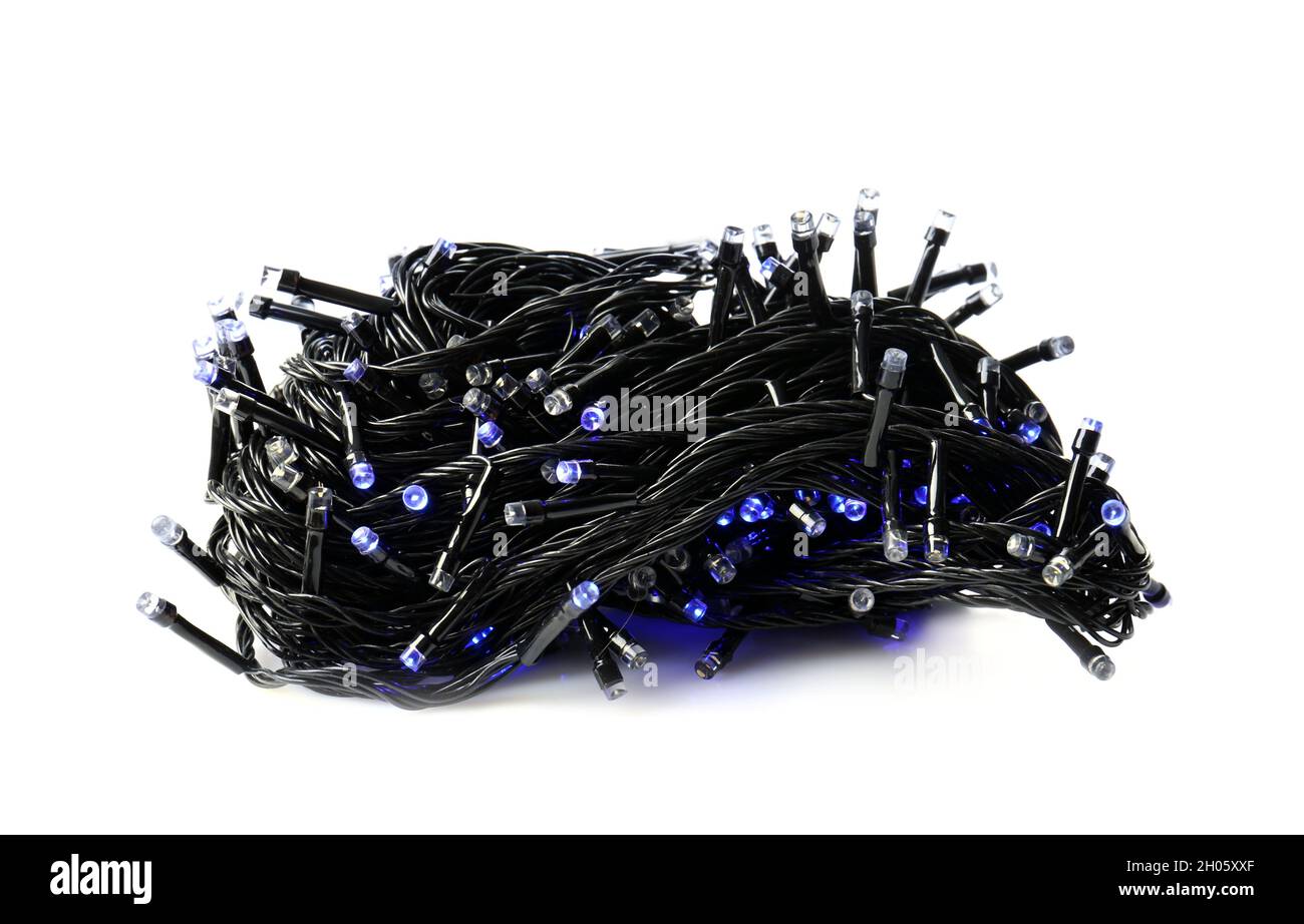 New string Christmas lights on white background Stock Photo - Alamy