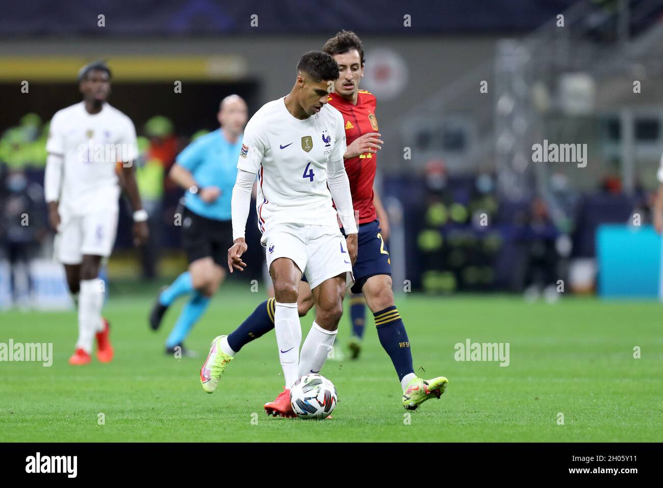 Raphael Varane of France controls the ball during the Uefa Nations ...