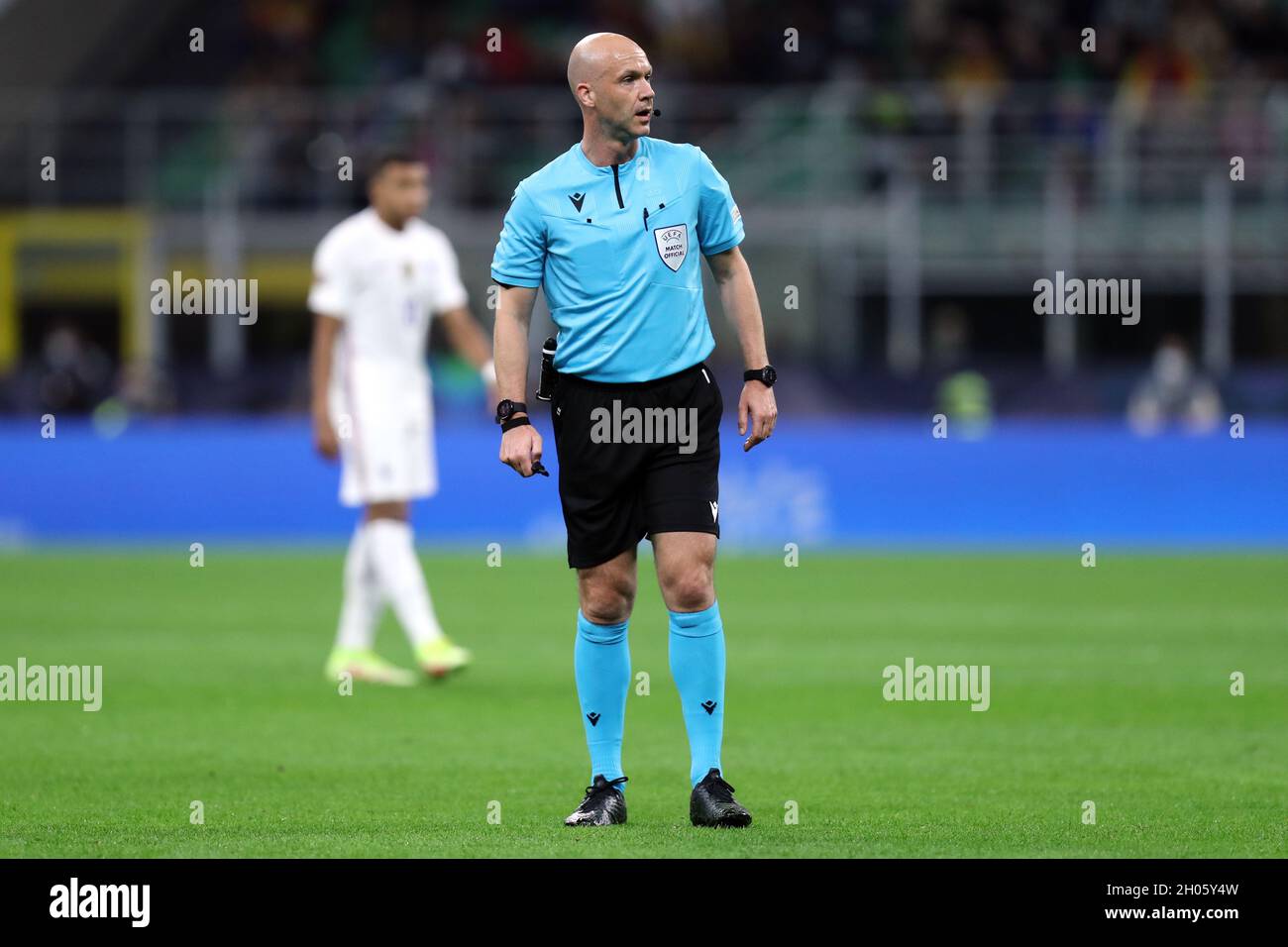 Official referee Anthony Taylor looks on during the Uefa Nations League ...
