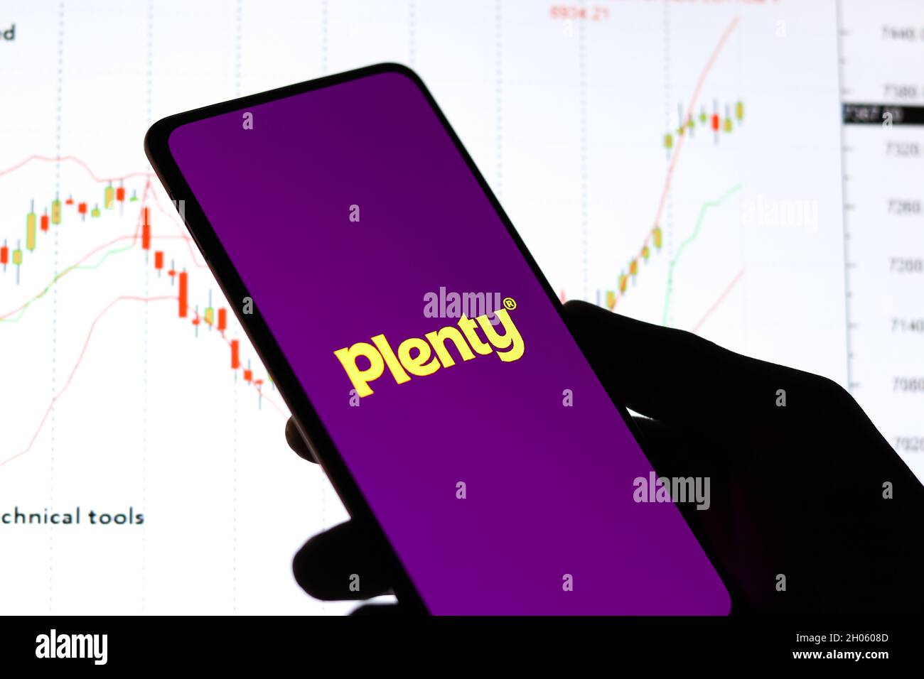 West Bangal, India - October 09, 2021 : Plenty logo on phone screen ...