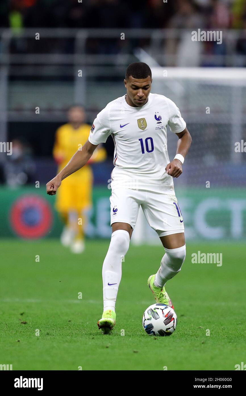 Kylian Mbappe of France controls the ball during the Uefa Nations ...