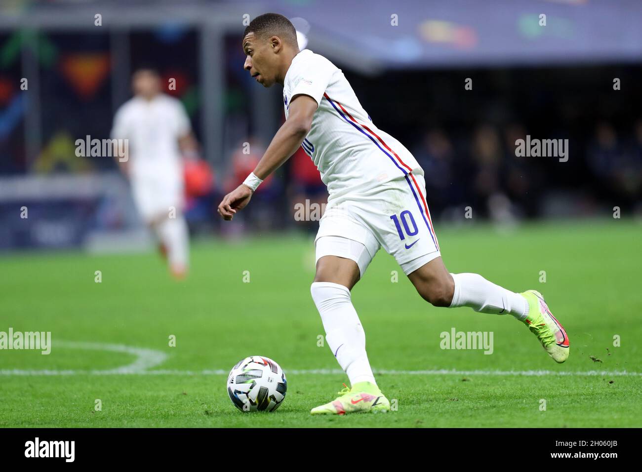 Kylian Mbappe of France controls the ball during the Uefa Nations ...