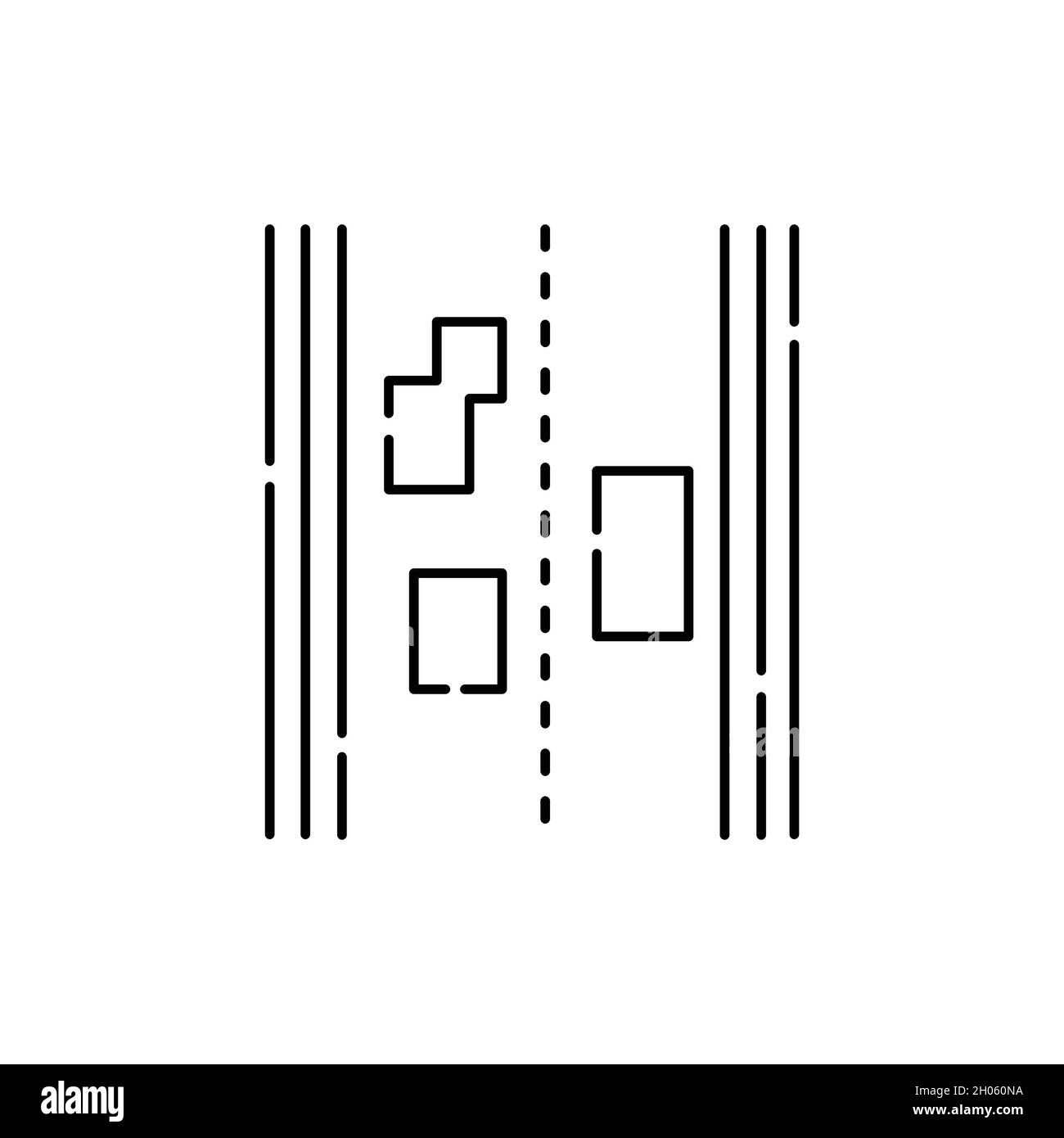 Asphalt patches on the road olor line icon. Road construction ...