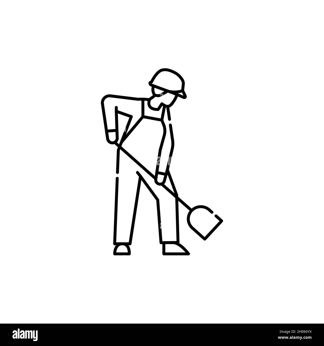 Shovel worker sign olor line icon. Road construction. Pictogram for web ...