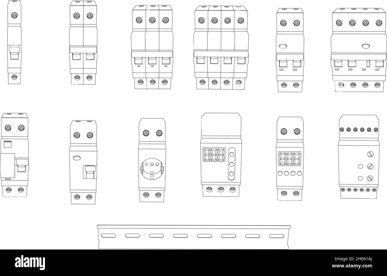 Vector set of outline switchboard elements for fuse control box ...
