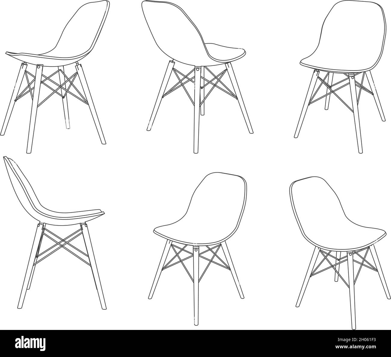 Vector modern dining chair with different views outline illustration ...