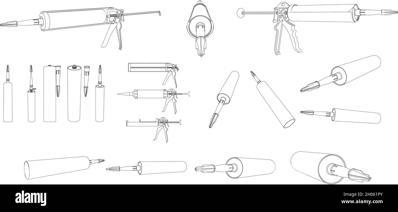 Vector caulking gun a professional tool for silicone tube, outline illustration Stock Vector ...