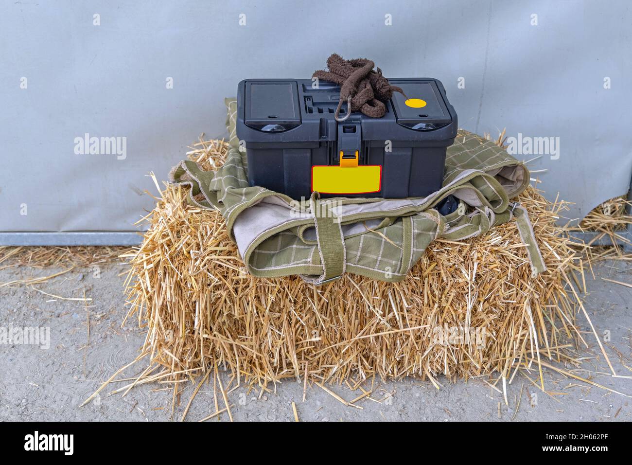 Rope Equipment Box and Cover at Hay Bale in Stables Stock Photo - Alamy