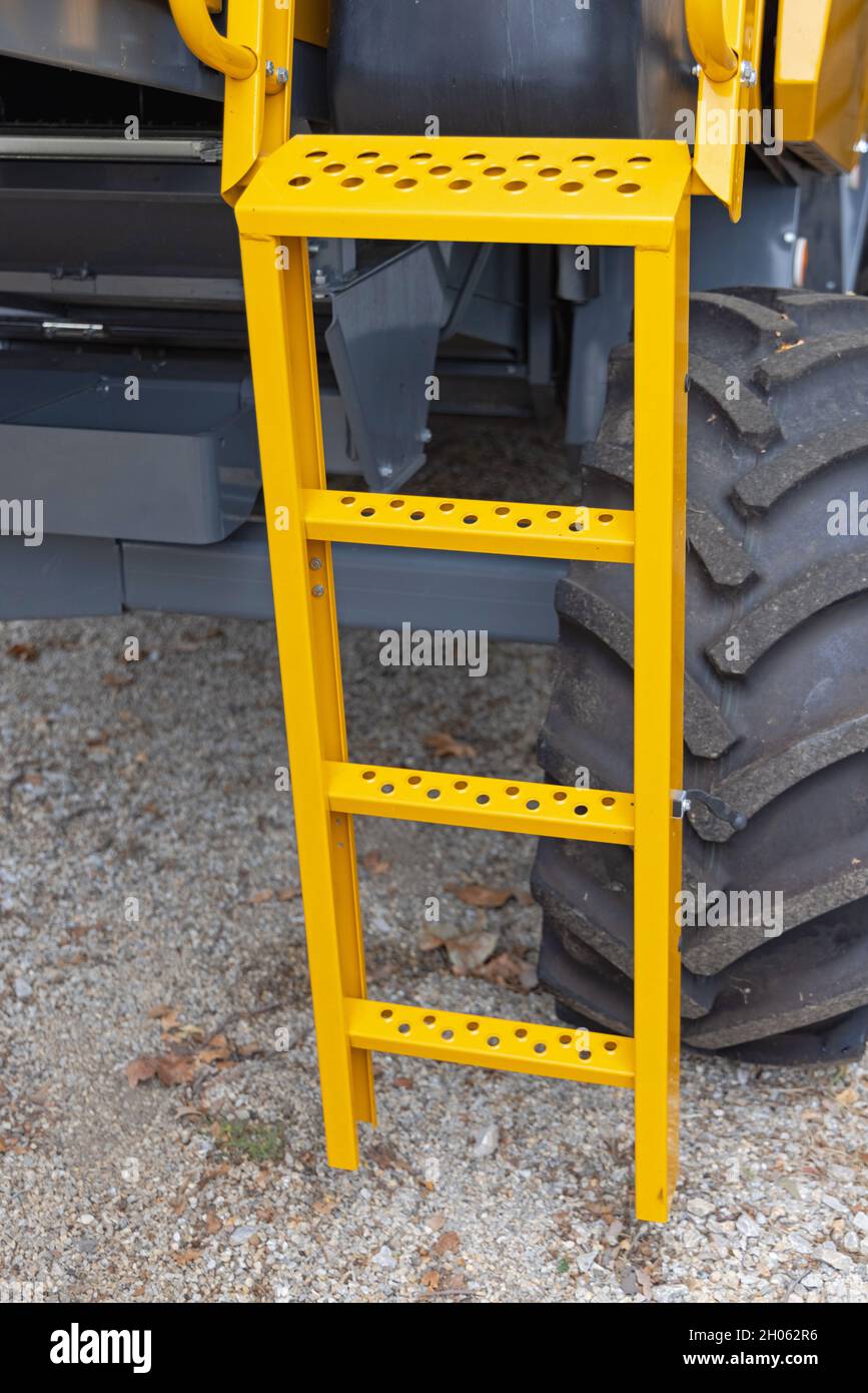 Yellow Ladder at Combine Harvester Agriculture Machine Stock Photo - Alamy