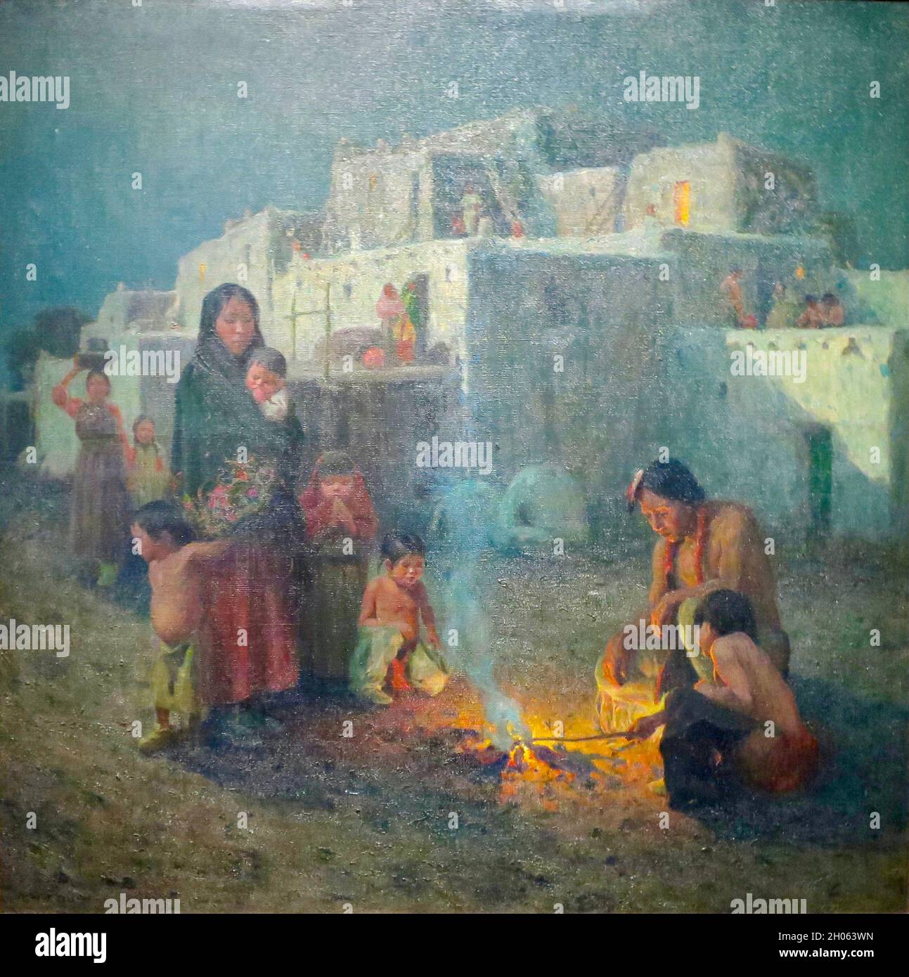 Eanger Irving Couse artwork entitled Taos Pueblo Moonlight Stock Photo ...