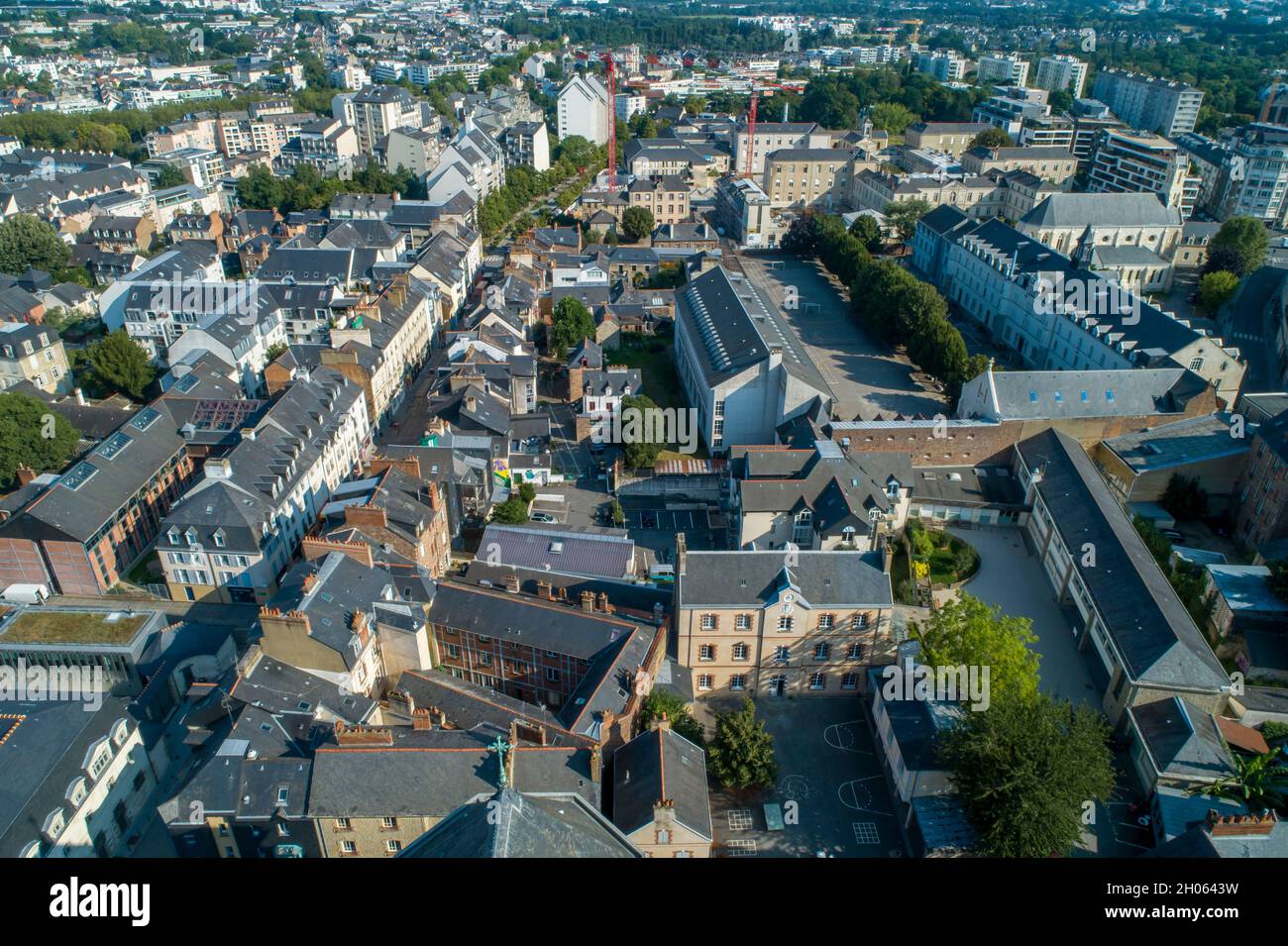 Rennes (Brittany, north western France): aerial view of the city center ...