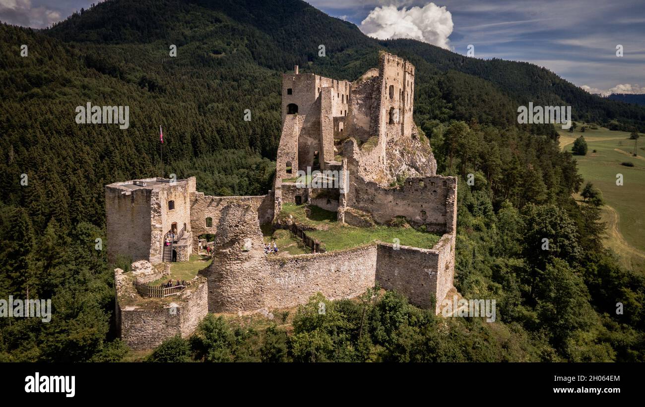 Aerial view of Likava castle in Likavka village in Slovakia Stock Photo ...
