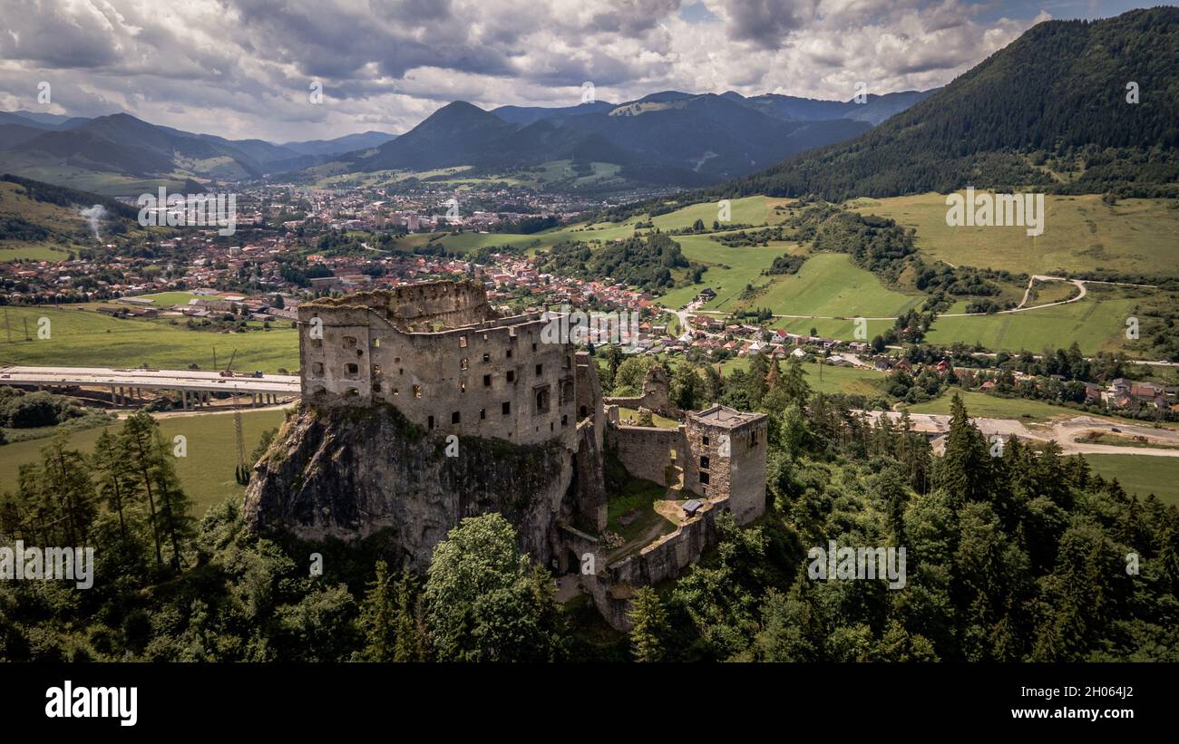 Aerial view of Likava castle in Likavka village in Slovakia Stock Photo ...
