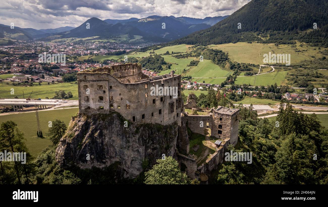 Aerial view of Likava castle in Likavka village in Slovakia Stock Photo ...