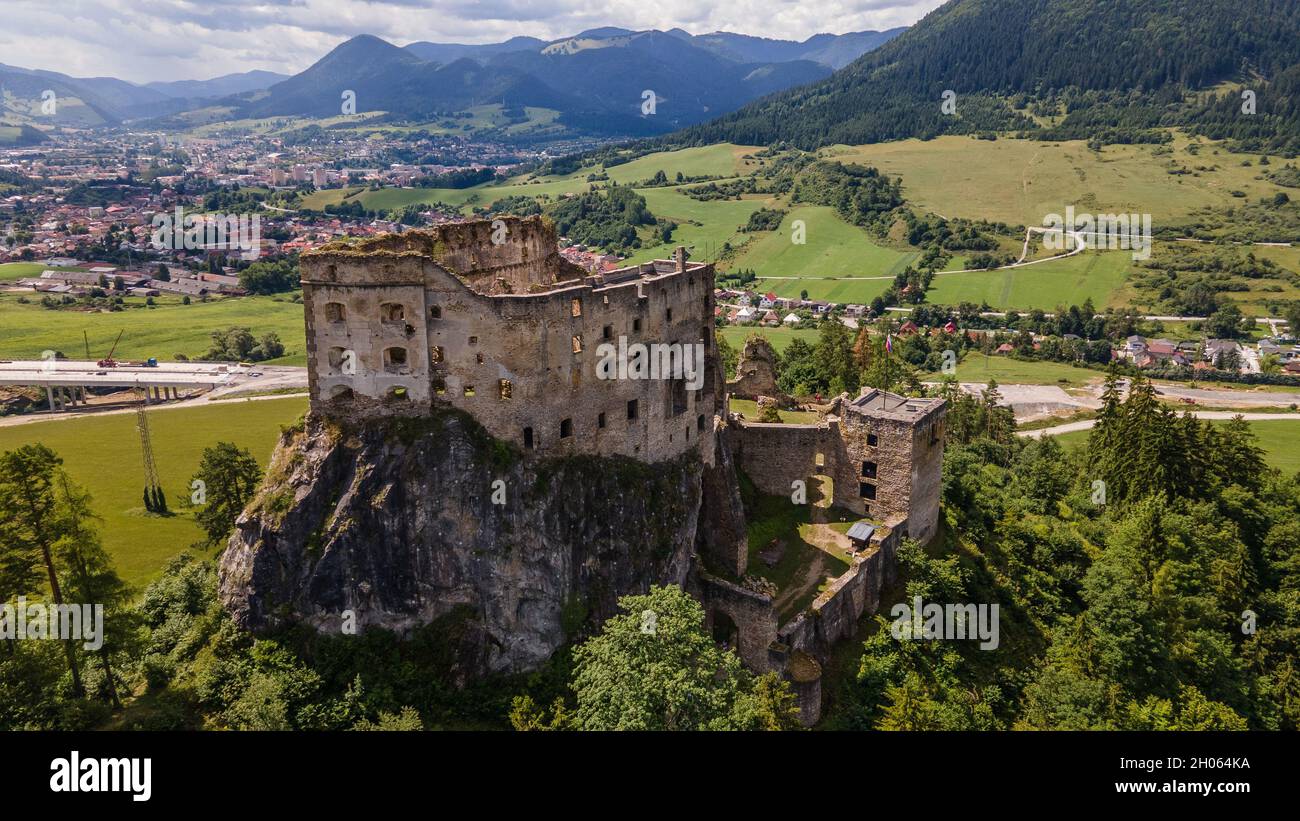 Aerial view of Likava castle in Likavka village in Slovakia Stock Photo ...