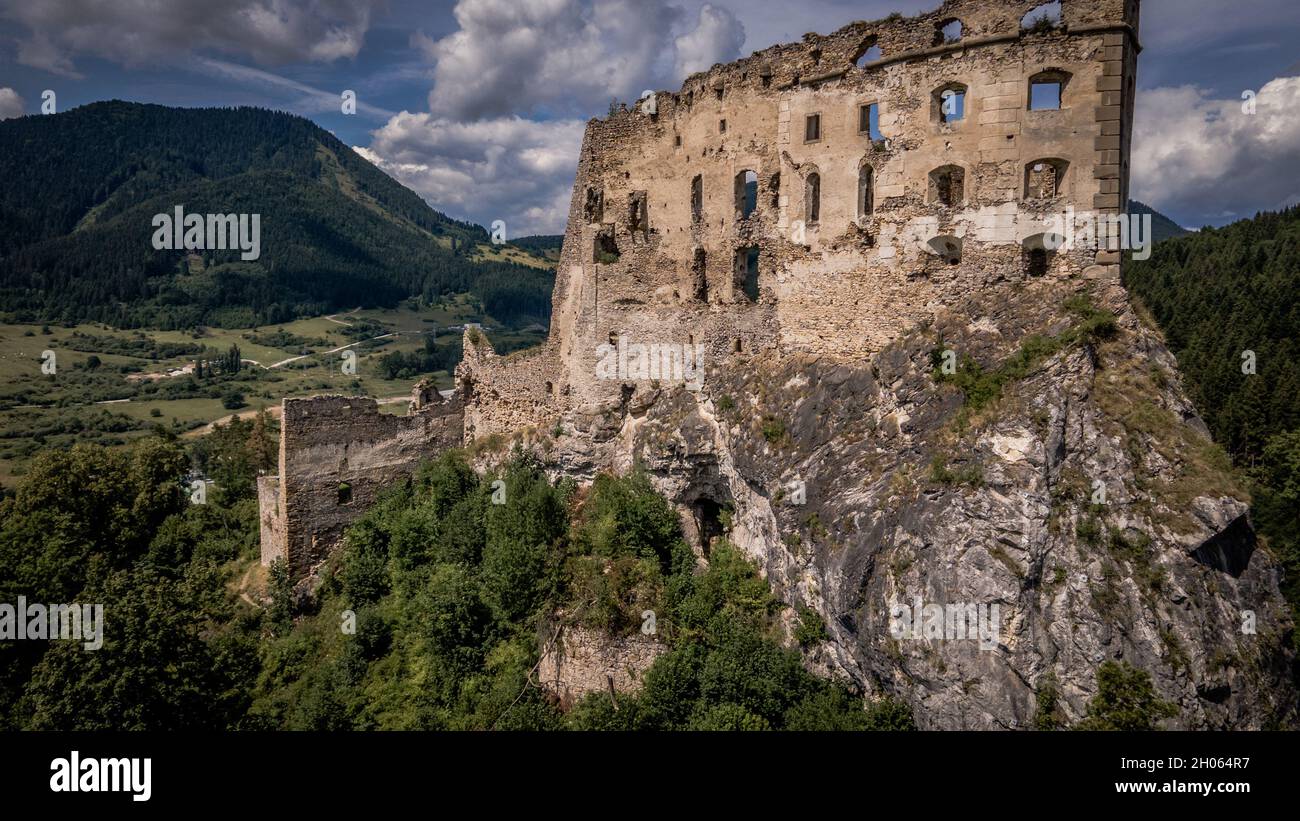 Aerial view of Likava castle in Likavka village in Slovakia Stock Photo ...